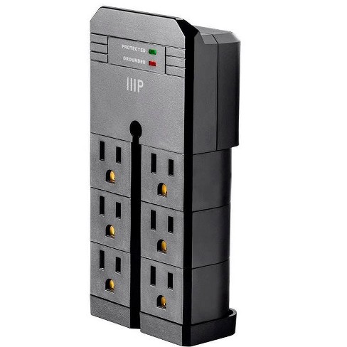 Monoprice 6 Outlet Rotating Power Surge Protector Wall Tap - Black | Ul ...