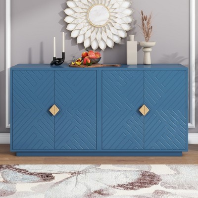 Retro 60" Sideboard With Circular Groove Design And Round Metal Handle ...