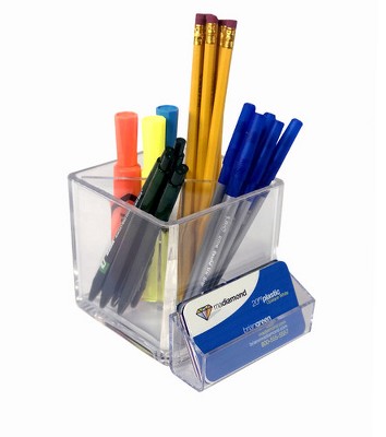 Azar Displays 4" Cube Pencil Holder With Divider & Business Card Pocket ...