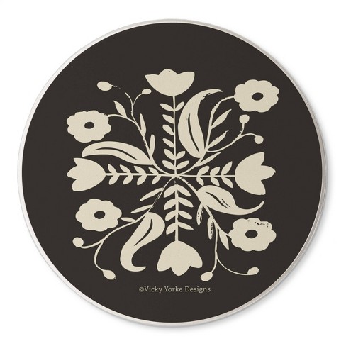Thirstystone Dolomite Floral Round Coaster Black cream Transitional Drink Coaster Spot Clean 4 Diameter Target