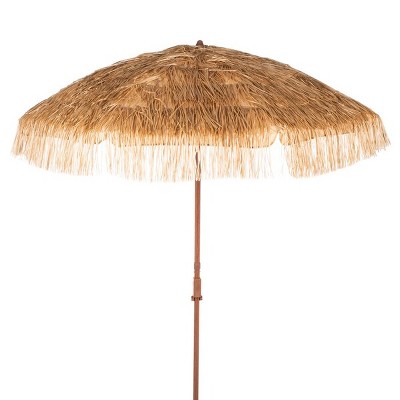 Costway 8 Ft Patio Thatched Tiki Umbrella 8 Ribs Portable Hawaiian Hula ...