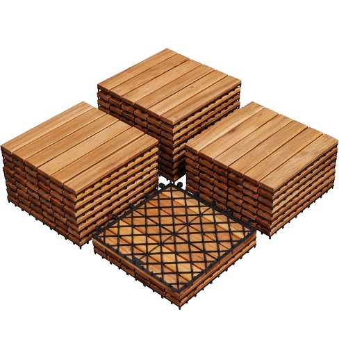 Yaheetech Pack Of 27 Interlocking Wood Flooring Tiles, Natural Wood ...