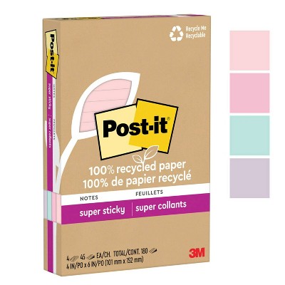 Post-it Recycled Super Sticky Notes 4"x6" Pastels : Target