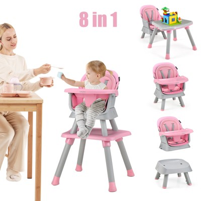 Children Of Design Adjustable 6-in-1 Classic Wooden High Chair - Pink ...