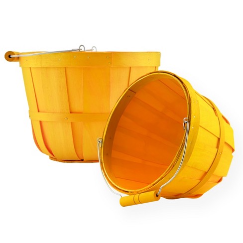 Cornucopia Brands Round Gold Wood Baskets, 2pk; Wooden Fruit Buckets W ...