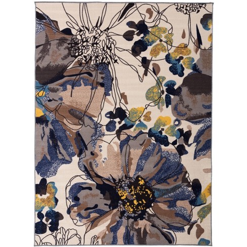 World Rug Gallery Modern Bright Flowers Non-slip Cream 6'6" X 9' Area ...