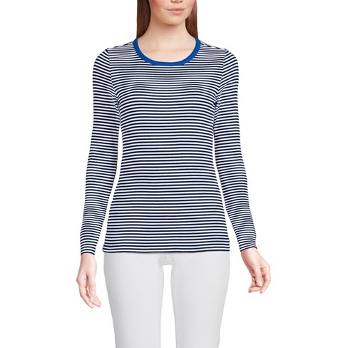 Lands' End Women's Long Sleeve Micro Rib T-shirt - Large - Deep Sea ...
