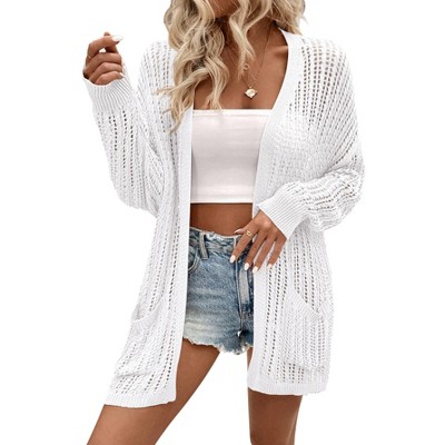 Womens Crochet Cardigan Long Sleeve Beach Cover Ups For Summer Long ...