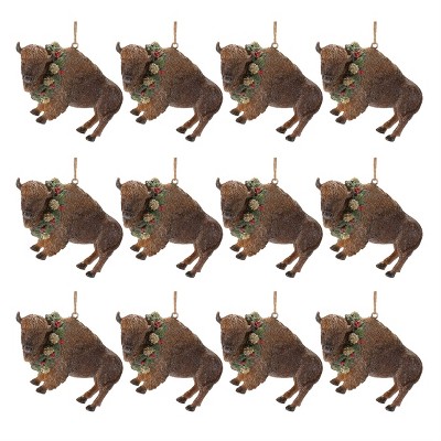 Set of 12 Western Inspired Polyresin Christmas Bison Ornament 2.75" H ...