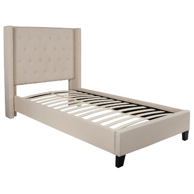 Emma And Oliver Twin Accent Extended Panel Platform Bed In Beige Fabric ...