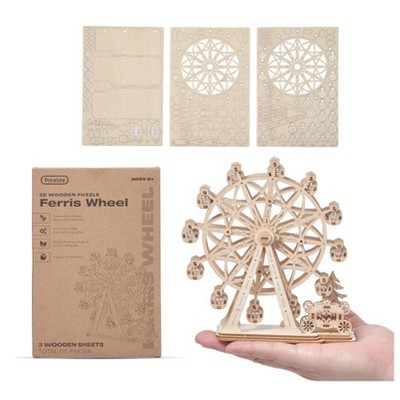 Prextex Wooden Ferris Wheel 3d Puzzle-115 Sturdy Pieces, Brown : Target