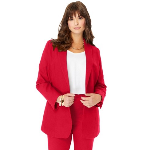 Roaman's Women's Plus Size Bend Over Blazer - 32 W, Vivid Red : Target