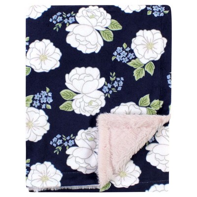 Hudson Baby Infant Girl Plush Blanket With Furry Binding And Back ...