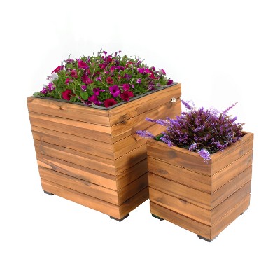Sunnydaze Indoor/outdoor Square Acacia Wood Planter Box With Plastic ...
