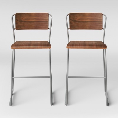 Set of 2 Killiam Mixed Material Sled Counter Stool Wood and Metal ...