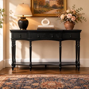 Polibi Retro Console Table with 3 Soft-Closing Drawers, Bottom Shelf ...