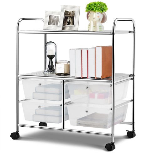 Tangkula 4-drawer Rolling Storage Cart Metal Rack Organizer Shelf With ...