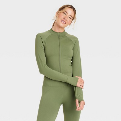 Women's Seamless Fitted Full Zip Jacket - Joylab™ Olive Green Xs : Target