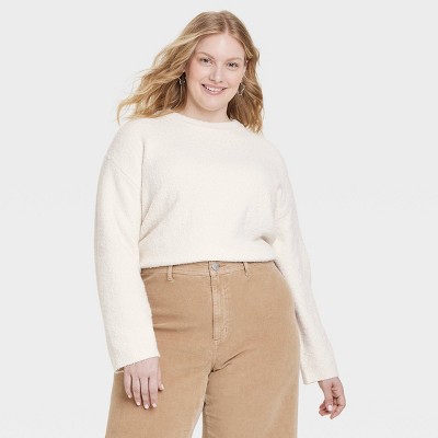 Women's Oversized Crewneck Pullover Sweater - Universal Thread™ Cream ...