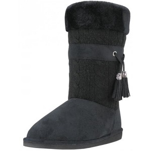 Women Winter Boots Sweater Knit Tassel Fur Lined Shoes, Black-9 : Target