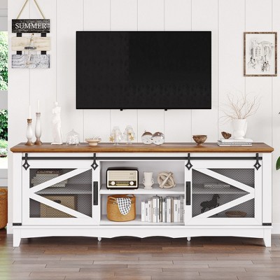 3pc Tara Entertainment Set With Open Shelving Distressed White ...