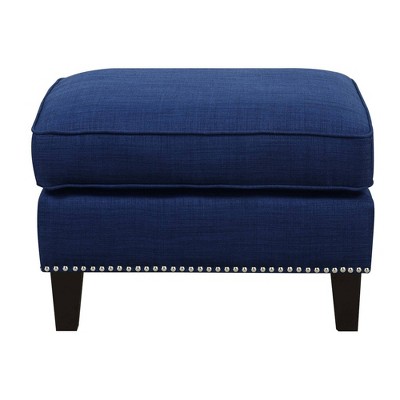 Picket House Furnishings Emery Ottoman Blue Mid Century Modern Square Upholstered Footstool Plywood Frame