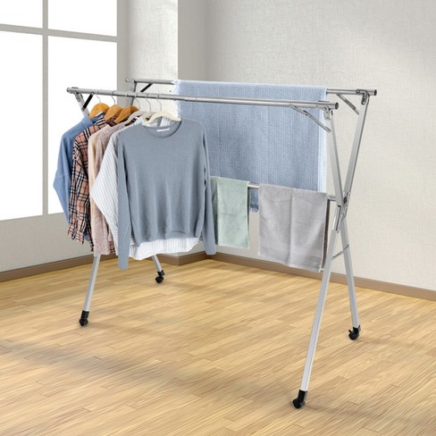 Skonyon Foldable Steel Clothes Drying Rack With 4 Universal Wheels For ...