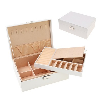Unique Bargains Pu Leather 2 Layer Jewelry Box With Drawer Grey : Target