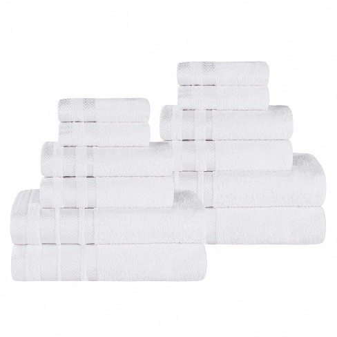 Cotton Medium Weight 12 Piece Bathroom Towel Set, White - Blue Nile ...