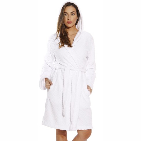 Just Love Womens Plush Solid Robe | Ladies Hooded Bathrobe 6341-white ...