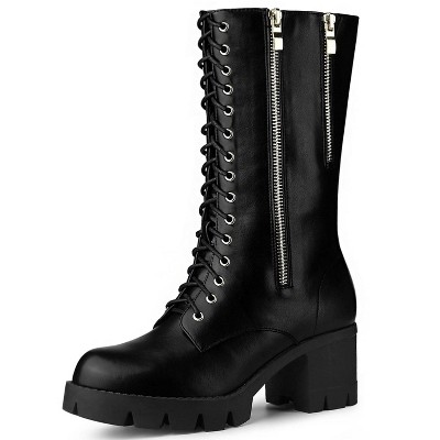 Allegra K Women's Round Toe Chunky Heel Lace Up Platform Boots Black 7 ...