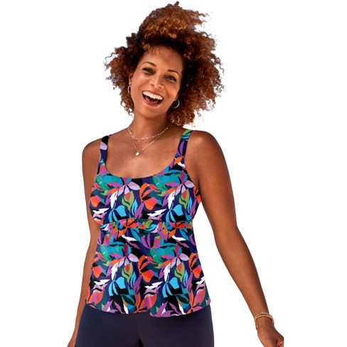 Swimsuits For All Women's Plus Size Flared Tankini Top - 8, Navy ...