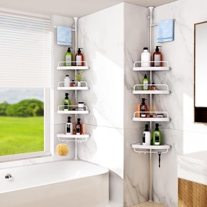 HAMITOR White Corner Shower Caddy, 4-Tier No-Drill Organizer with ABS ...