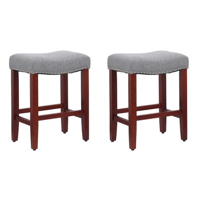 Yaheetech Set Of 2 Upholstered Velvet Counter Stools With Metal Legs ...