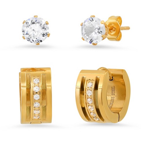 Steeltime Ladies Stainless Steel Simulated Diamonds Huggie/stud ...