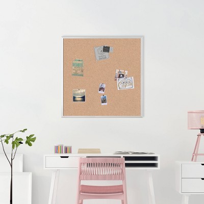 U Brands 35" Square Cork Bulletin Board Silver Aluminum Frame : Target