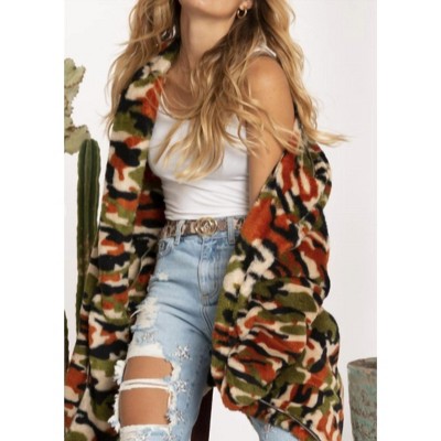 Women's Hooded Army Teddy Jacket - Blue Buttercup : Target