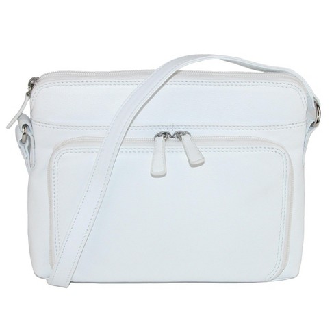 Ctm Women's Leather Shoulder Bag Purse With Side Organizer, White : Target