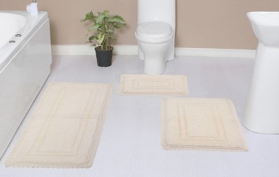 Set Of 3 Opulent Collection Ivory Cotton Reversible Tufted Bath Rug Set ...