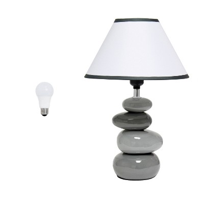 14.7" Contemporary Ceramic Stacking Stones Table Desk Lamp Gray ...