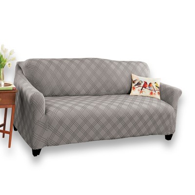 Collections Etc Double Diamond Stretch Furniture Cover Loveseat Gray ...