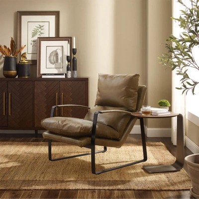 Homlux Genuine Leather Accent Chair Modern Down Feather Fill Lounge Chair Living Room Chair With Black Metal Frame brown Target