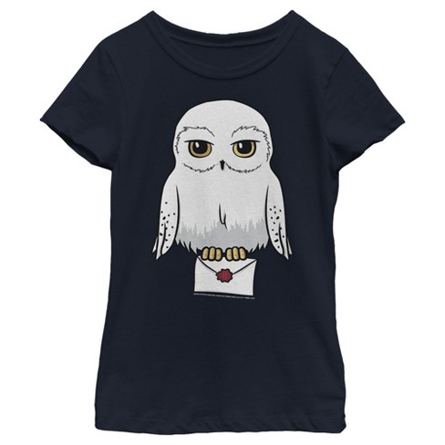 Girl's Harry Potter Cartoon Hedwig Letter T-shirt - Navy Blue - X Large ...