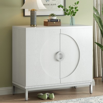 34" Simple Accent Storage Cabinet With Solid Wood Veneer And Metal Leg ...