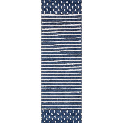 Arvin Olano X Rugsusa - Mandia Striped Wool Runner Rug - Navy 2' 6" X 8 ...