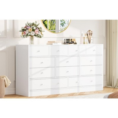 12 Drawer Dresser For Bedroom, 61 Inch Wood Dresser With Power Outlet ...