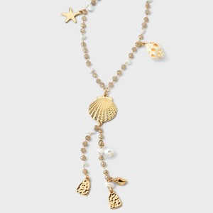Beaded Shell Y-Necklace - A New Day™ Gold : Target