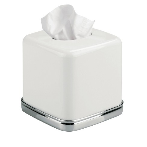 Idesign York Facial Tissue Box Cover Vintage White And Chrome : Target