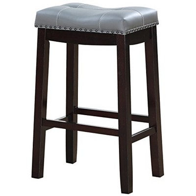 HomeStock 27.5 in.H Gray Finish Low Back Wood Frame Barstool Leather ...