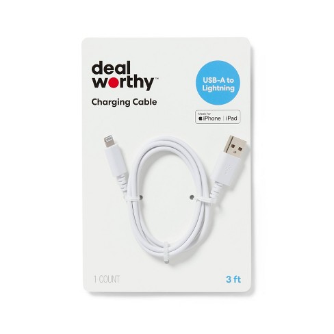3' Lightning To Usb-a Charging Cable - Dealworthy™ White : Target